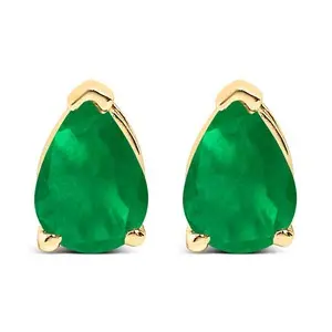 HAUS OF BRILLIANCE 14k Gold Pear Gemstone Stud Earrings - Green Emerald | Yellow